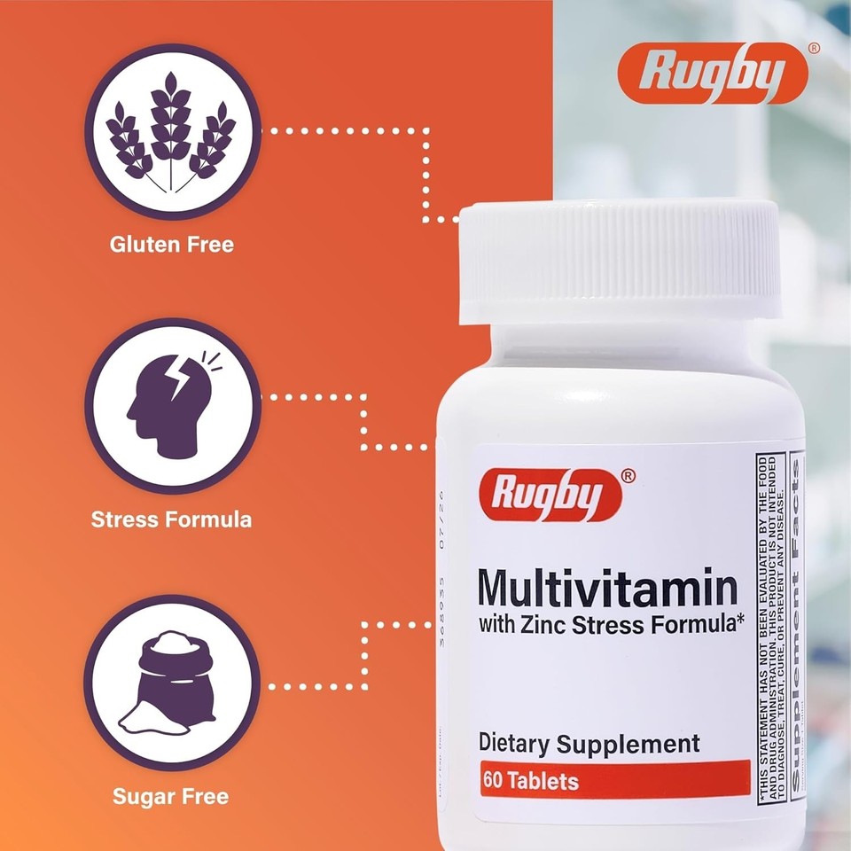 Rugby Multivitamin with Zinc Stress Formula Dietary Supplement Tablet ...
