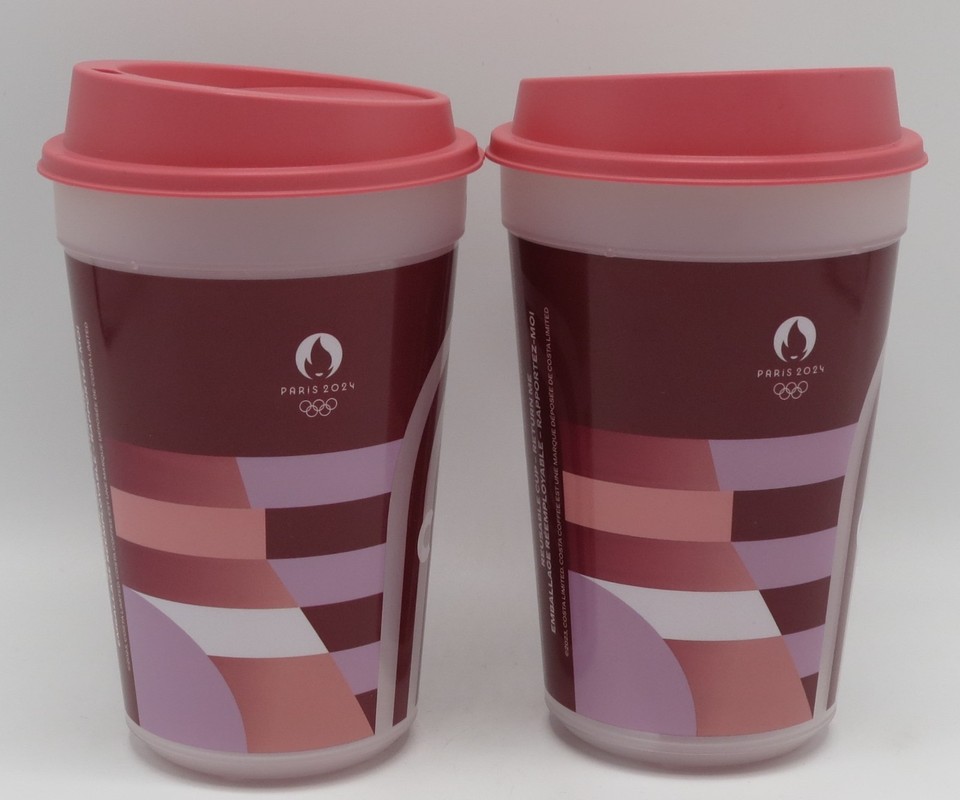 2 COSTA coffee plastic cups with lids PARIS 2024 Olympic Games | eBay UK