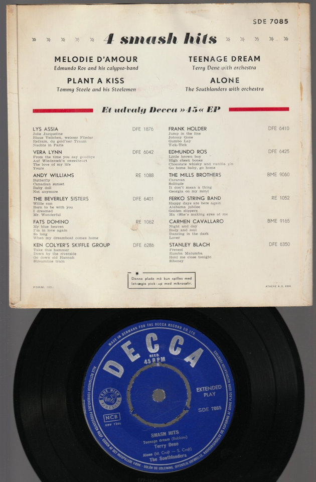 EP 1957 TERRY DENE Tommy Steele R&R Southlanders 4 Smash Hits DECCA DK ...