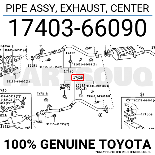 1740366090 Genuine Toyota PIPE ASSY, EXHAUST, CENTER 17403-66090 | eBay