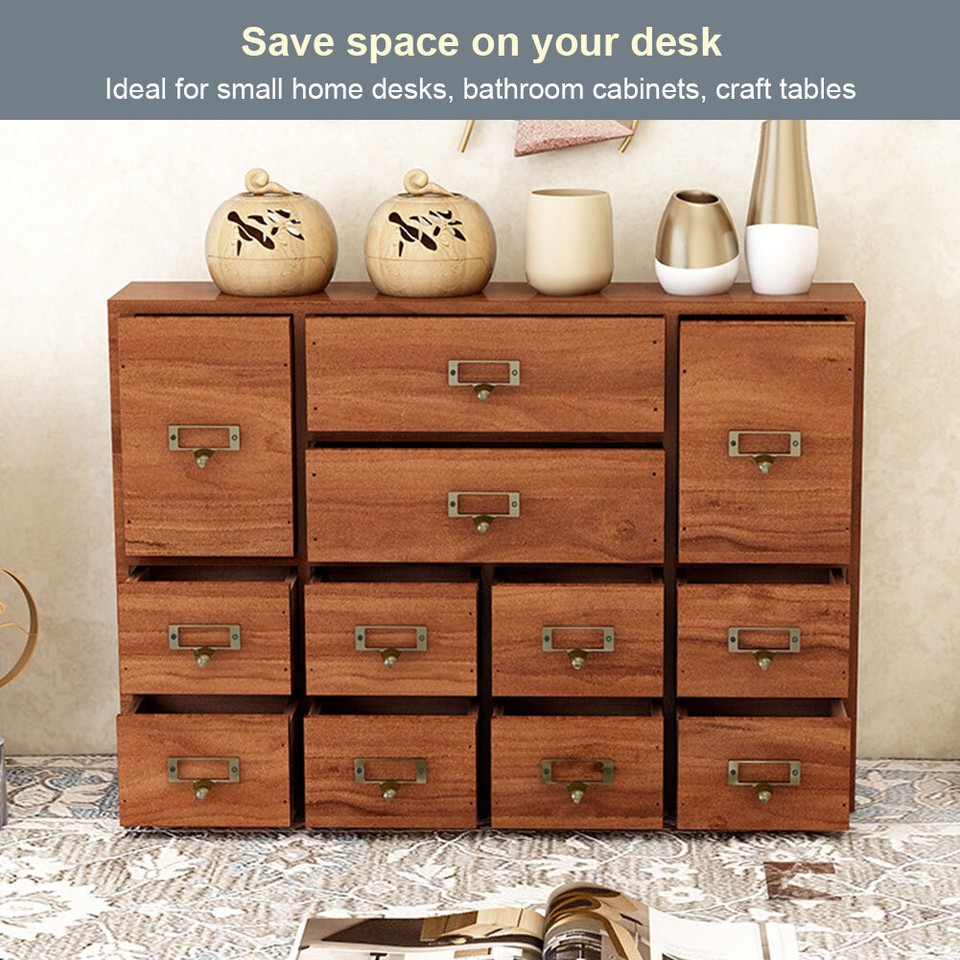 12 Drawer Tabletop Storage Box w/ Label Slot& Metal Handle Desk Drawer ...