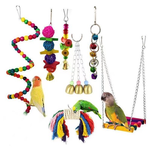 Wooden Bird Play Toy Cage Bell Bridge Hanging Accessories for Birds ...