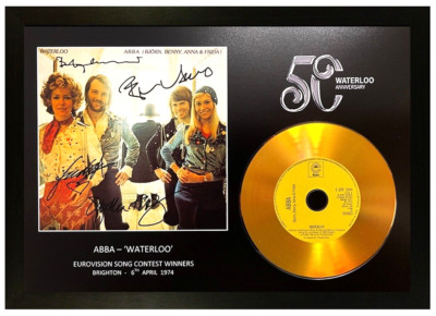 ABBA -WATERLOO 50TH ANNIVERSARY 'SIGNED' PIC GOLD DISC COLLECTABLE ...