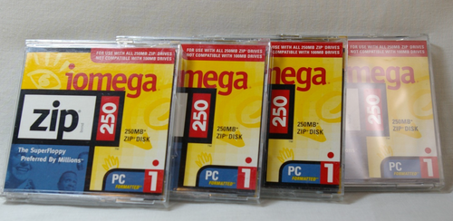 Lot of 4 Iomega Zip 250 Disks - 250MB - Used - Clean - Tested ...