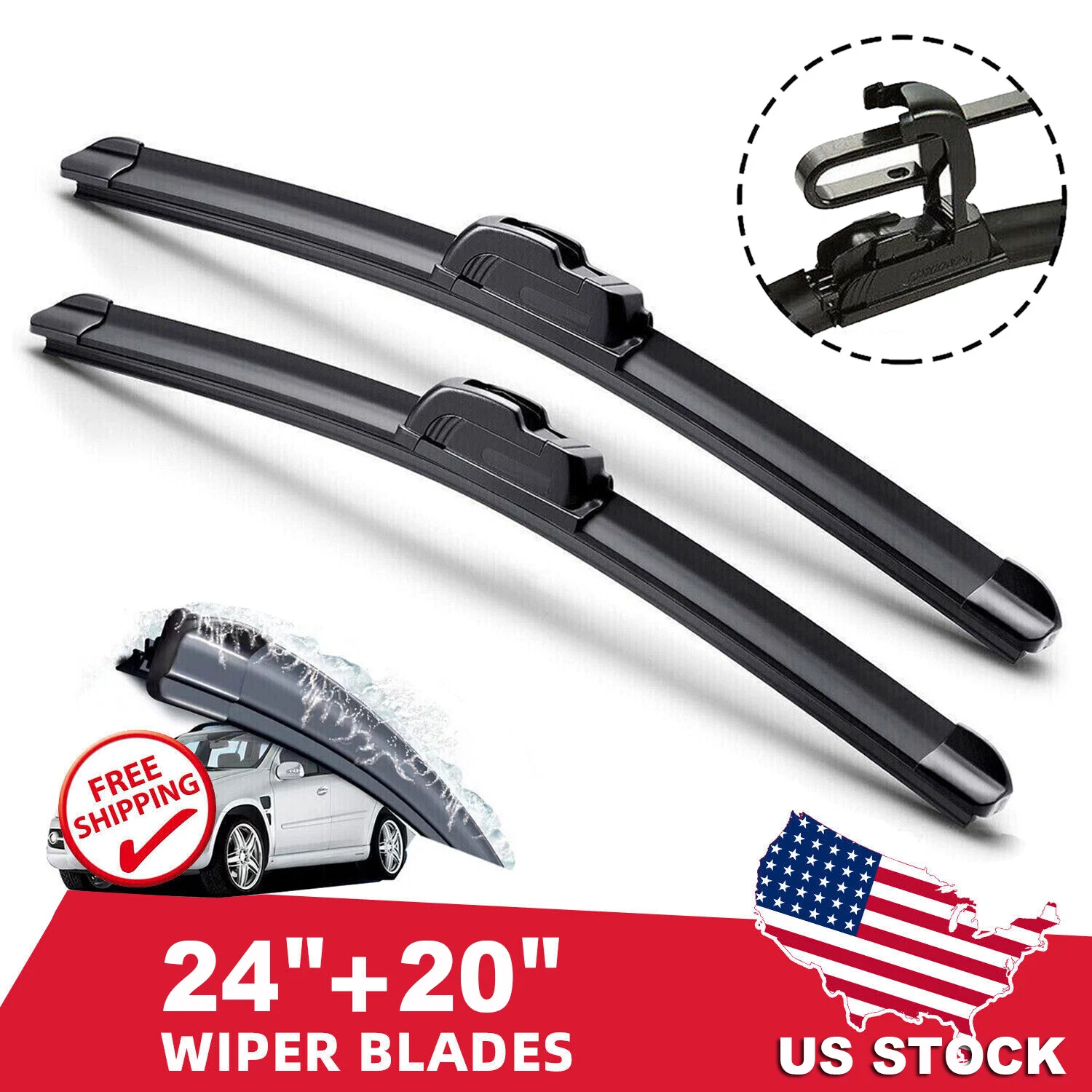 Front Beam Windshield Wiper Blades Driver & Passenger 24" + 20" Fits ...