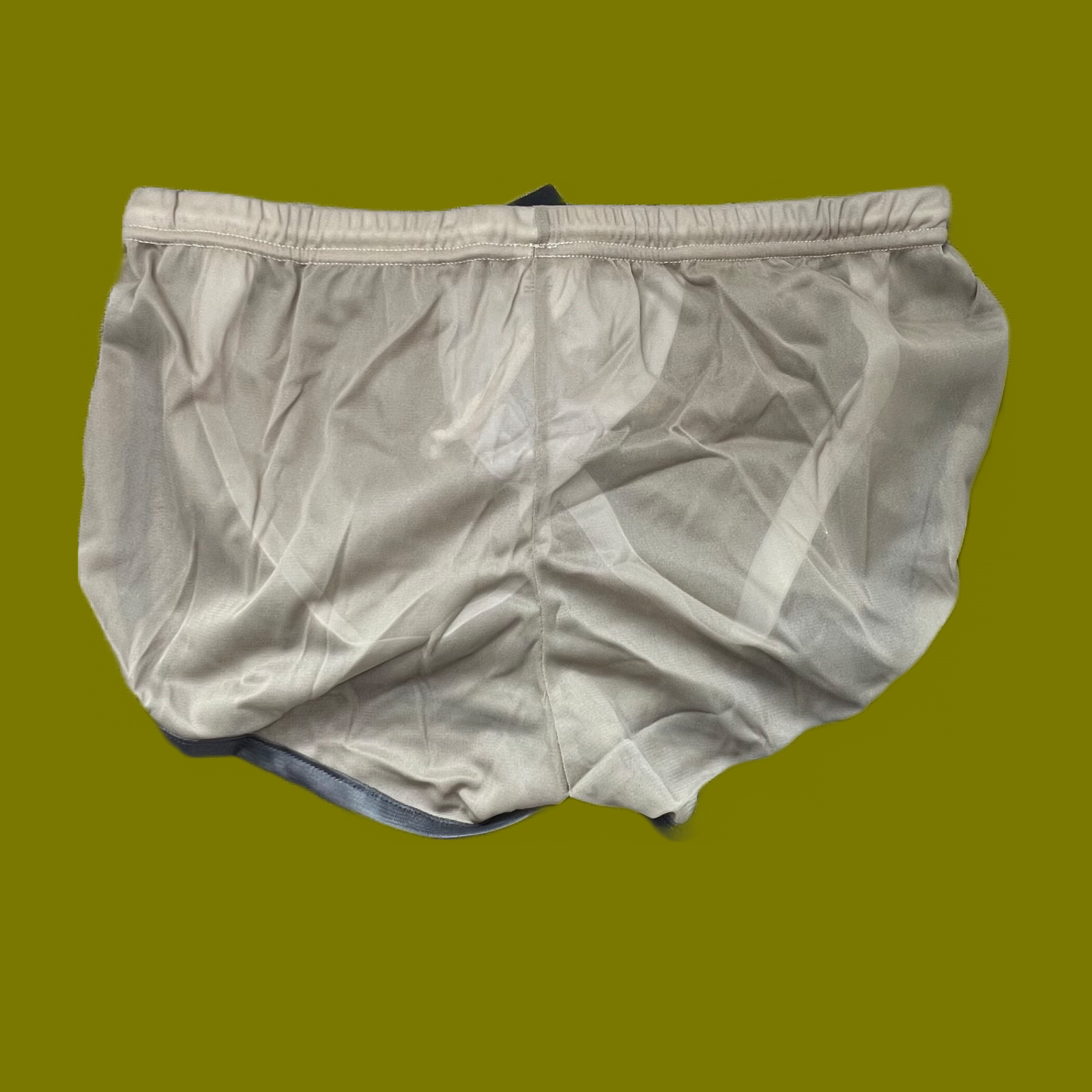 N2N Bodywear Men beige sheer Euro jock split 2-in-1 gym shorts size L ...