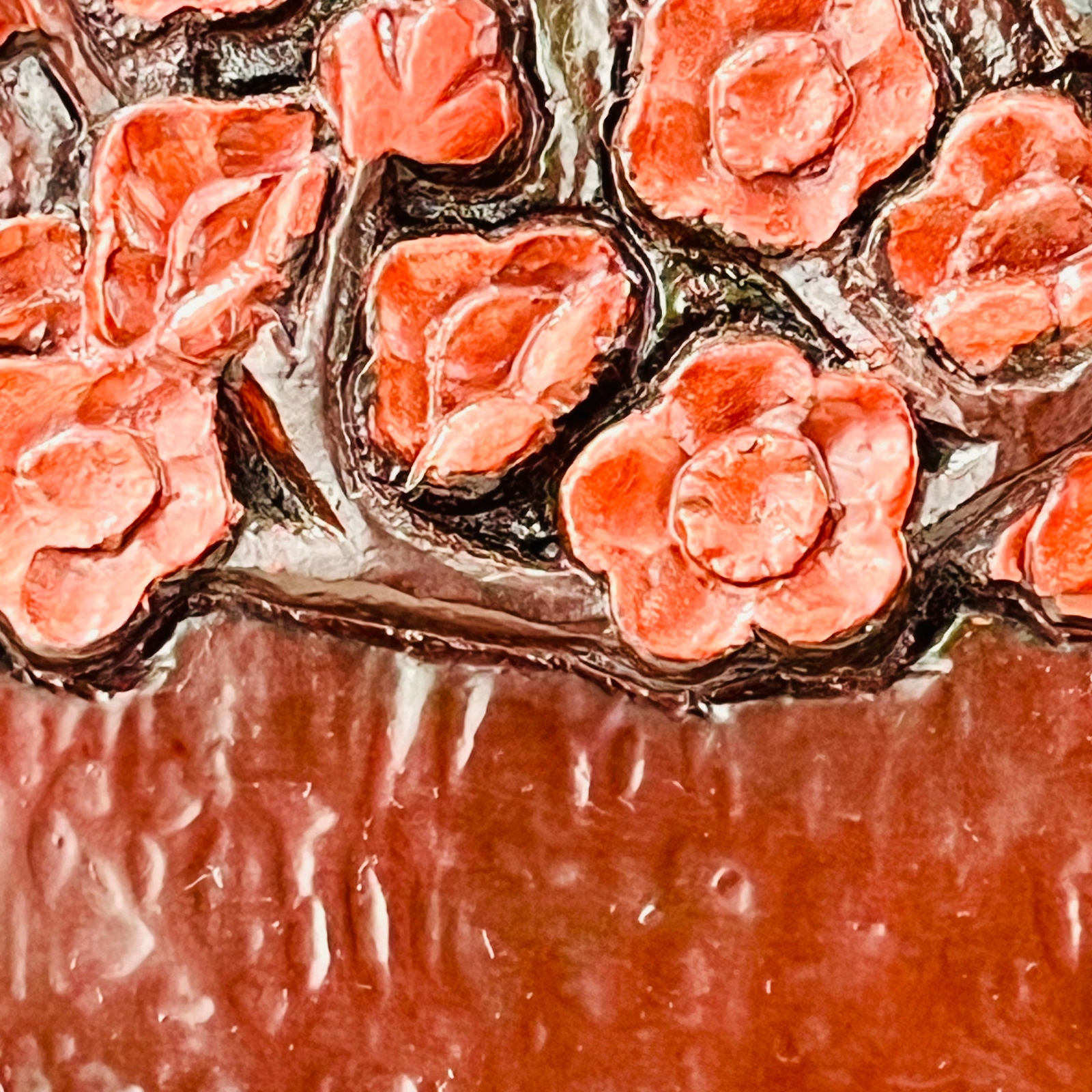 Vintage Japanese Kamakurabori Plate Plum Blossom Flowers Deep Red ...