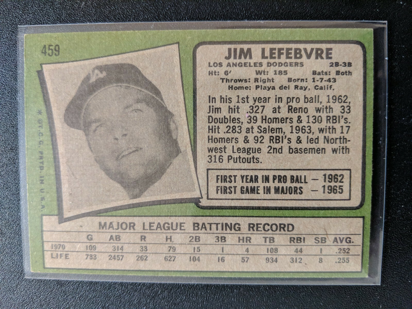 2020 TOPPS HERITAGE 1971 ORIGINAL BUYBACK #459 JIM LEFEBVRE DODGERS ...