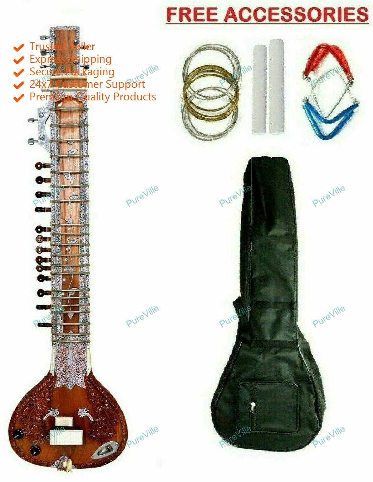 Indian Musical High Quality Electric Travel Sitar String Instrument ...