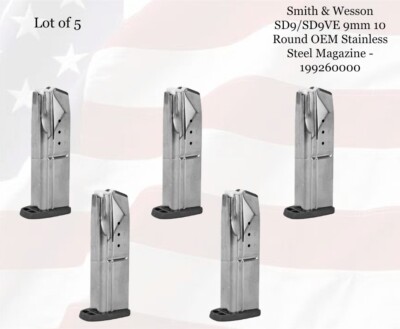 LOT of (5) Smith & Wesson SD9/SD9VE 9mm 10rd OEM SS Magazine ...