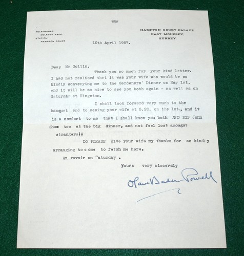 GIRL SCOUT - LADY OLAVE BADEN-POWELL 1957 TYPED LETTER - DATED WITH ...