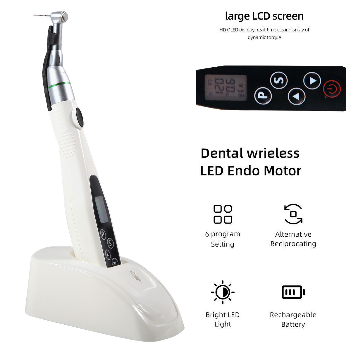 Wireless Dental LED Endo Motor 16:1 Contra Angle Handpiece Root Canal ...