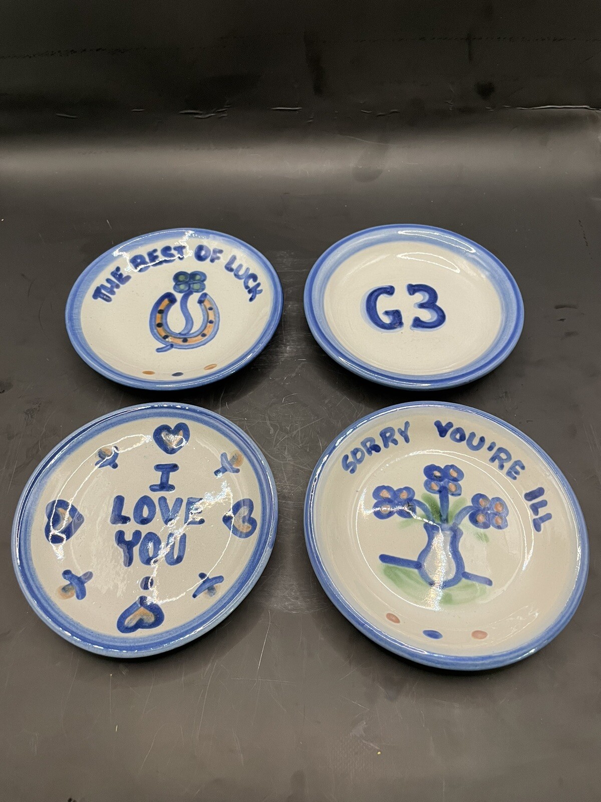 Vintage M A Hadley Set of 4 Stoneware Coasters Trinket Dish w ...