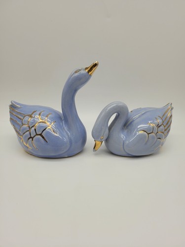 Vintage Set Of Two Blue Ceramic Swans With Gold Accents (B2) | eBay