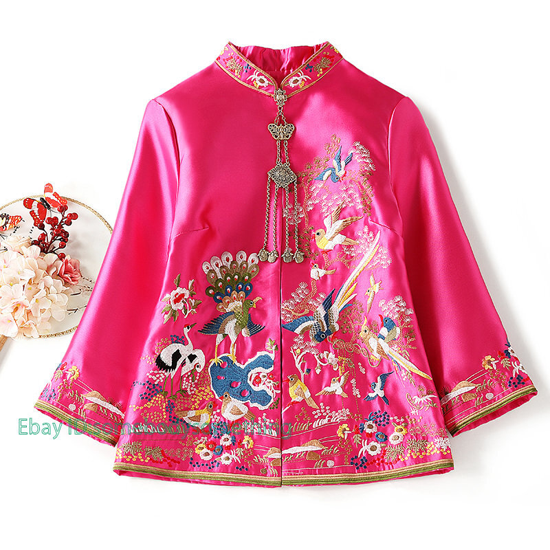 Womens Embroidered Tang Short Jackets Silk Retro Single Short Coat ...