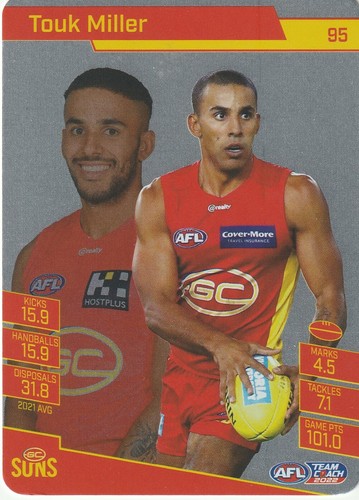 AFL 2022 Teamcoach Gold Coast Suns - Touk Miller Silver Card No.95 | eBay