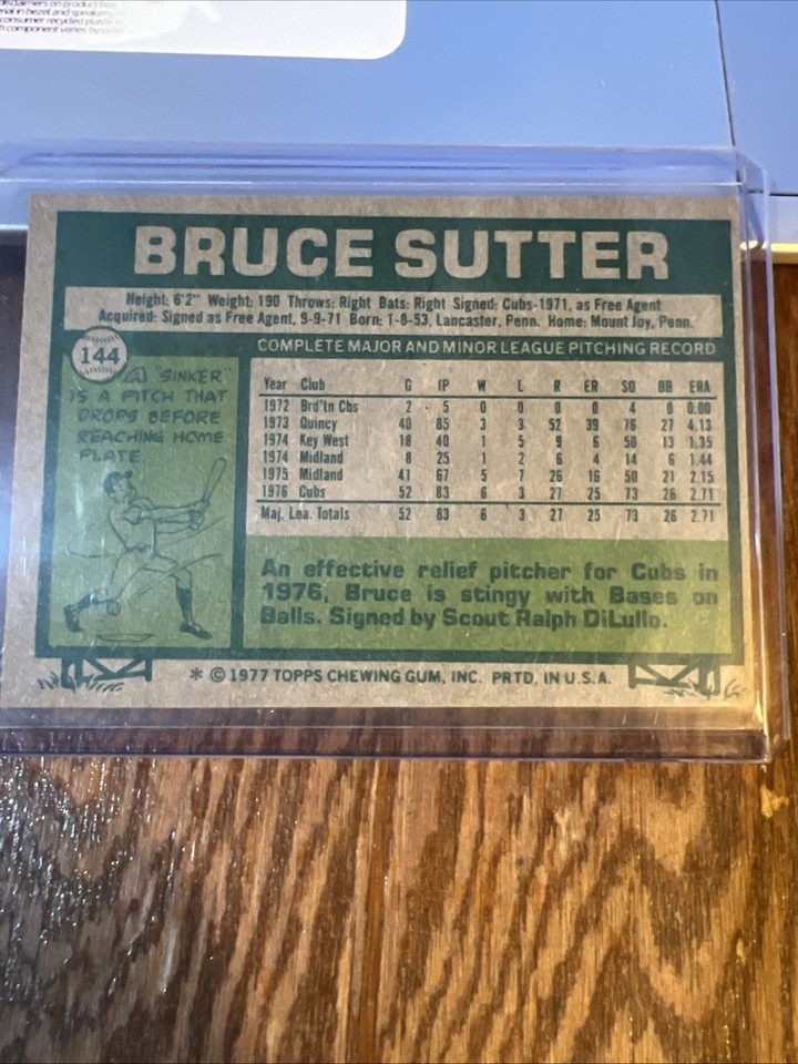 Bruce Sutter 1977 Topps Rookie Card RC #144 HOF Chicago Cubs NM Range ...