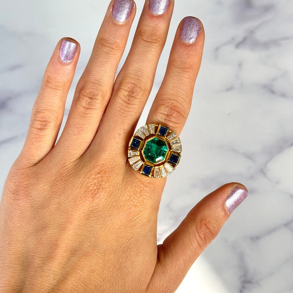 Elizabeth Gage Green Emerald 5 CT Colombian Ring AGL Diamond Blue ...