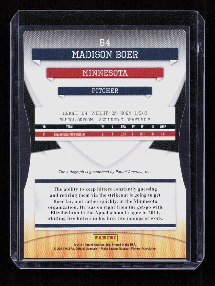 Madison Boer 2011 Donruss Elite Extra Edition #64 Aspirations Die Cut ...