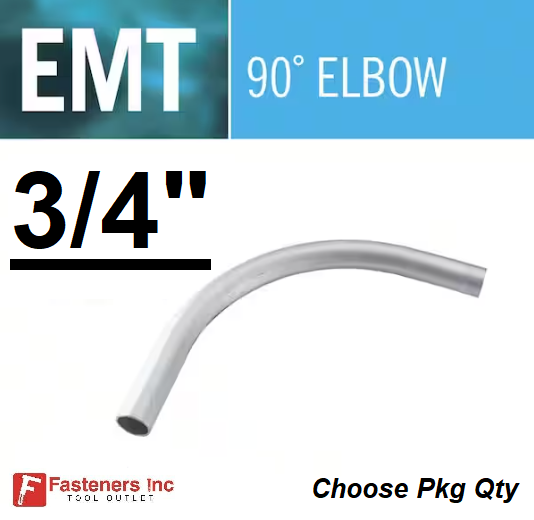 3/4" EMT 90 Degree Elbow UL Galvanized Steel Indoor / Outdoor Choose ...