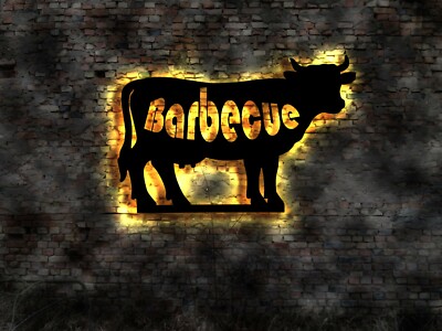 BBQ Barbecue cow LED wall sign Light bright no neon wire sign metall | eBay