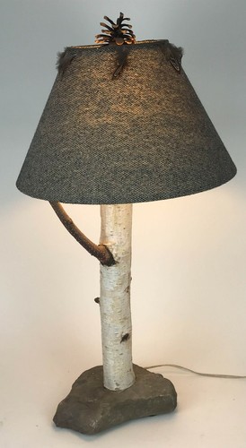 Real Birch Bark Log Rustic Cabin Table Lamp Wood Tree Living Room ...