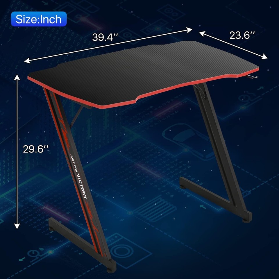 39.4" Gaming Desk Computer Gaming Writing Table Modern Ergonomic Racing ...
