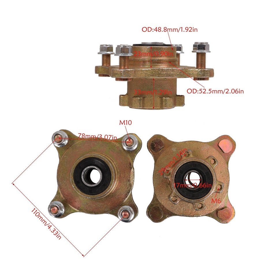 Front Hydraulic Disc Brake Caliper Rotor Assembly 4 Stud Spindle Hub ...