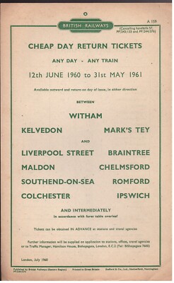British Railways 1960 Handbill - Cheap Day Return Tickets from Witham ...