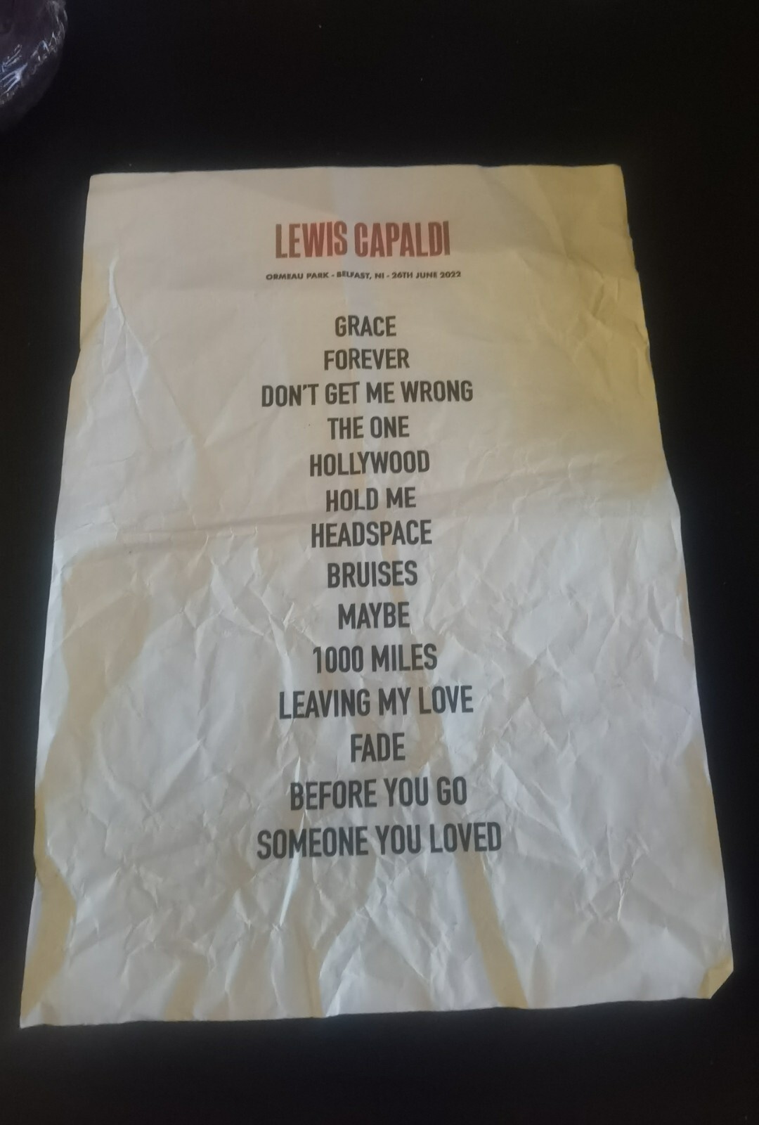 Lewis Capaldi USED Setlist, Niall Horan,James Arthur, memorabilia ...