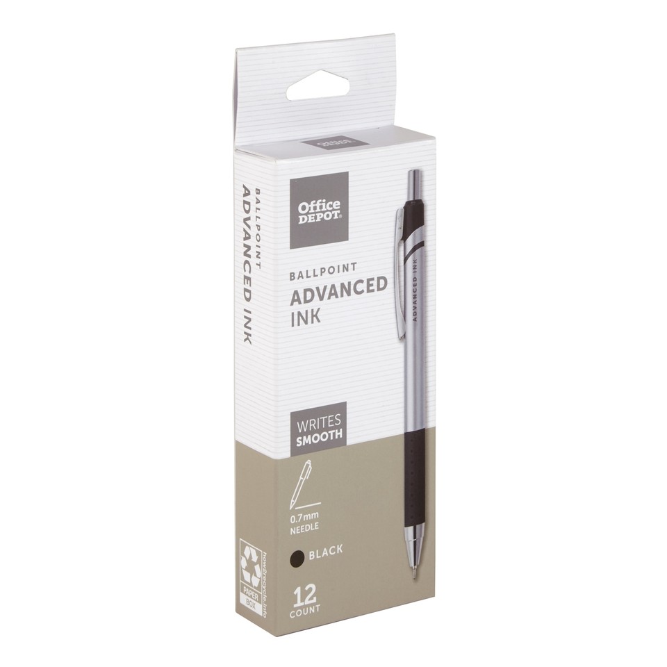 FORAY Advanced Ink 0.7 mm Black Ink Retractable Ballpoint Pens, 12-Pk ...