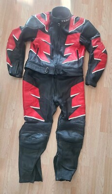 Teknic Red Black White 2pc Racing Motorcycle Full Leather Suit | Size ...