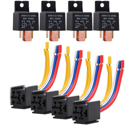 4 Pack 12V 80 Amp 5-Pin SPDT Automotive Relay with Wires & Harness ...