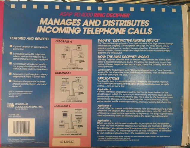 Vintage ASAP Rd 4000 Ring Decipher 4 Port Splitter Manage Distribute ...