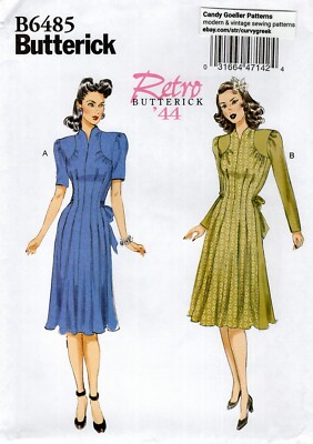 Butterick B6485 Retro '44 Dress w Shoulder & Bust Detail, Front Tucks ...