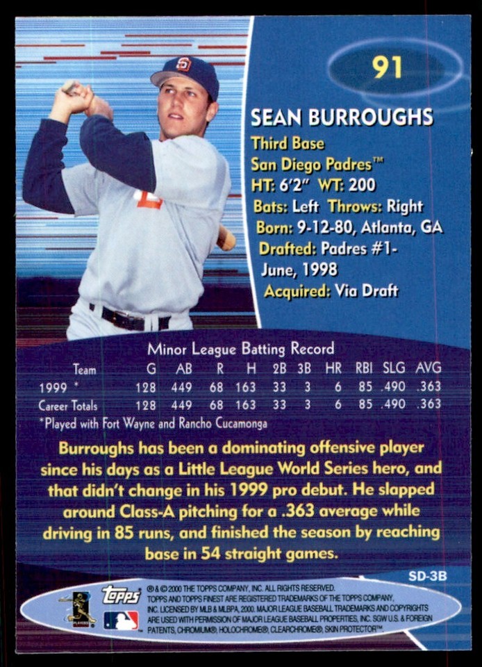 2000 Topps Finest Sean Burroughs Baseball Cards #91 | eBay