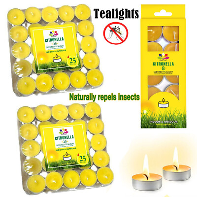 Citronella Tealight Candles Garden Home Mosquito Fly Insect Repeller 25 ...