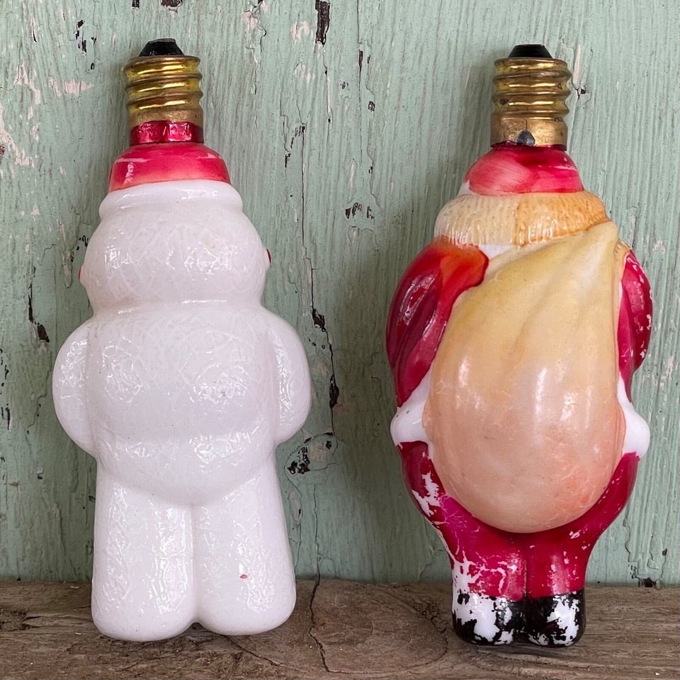 VTG MILK GLASS LIGHT BULB SANTA & SNOWMAN CHRISTMAS ORNAMENTS snowman ...