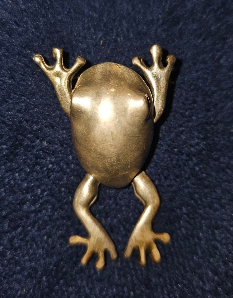 Leaping Frog Silver Frog MOVABLE MOUTH LEGS Antique VINTAGE BROOCH PIN ...