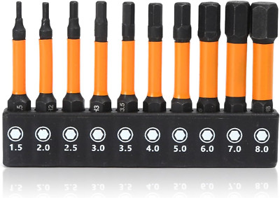 Hex Allen Key Drill Bit Set 10pcs - S2 Steel Magnetic Bits 50mm H1.5 to ...