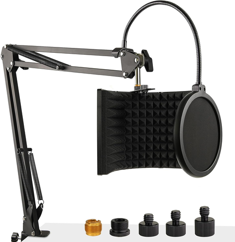 Microphone Isolation Shield with Mic Stand and Pop Filter, Foldable ...