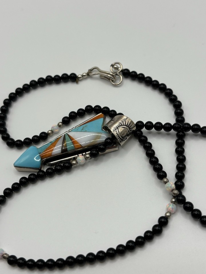 Native American Sterling Silver Arrowhead Inlay Pendant Necklace ...