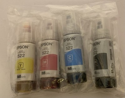 Genuine Epson 522 Ink 4 Pack Black Cyan Magenta Yellow Eco Tank Ink ...