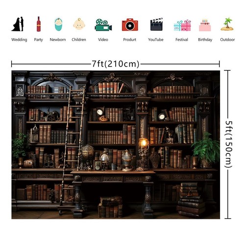 Bookshelf Backdrop Retro Office Library Photography Backdrops Photo ...