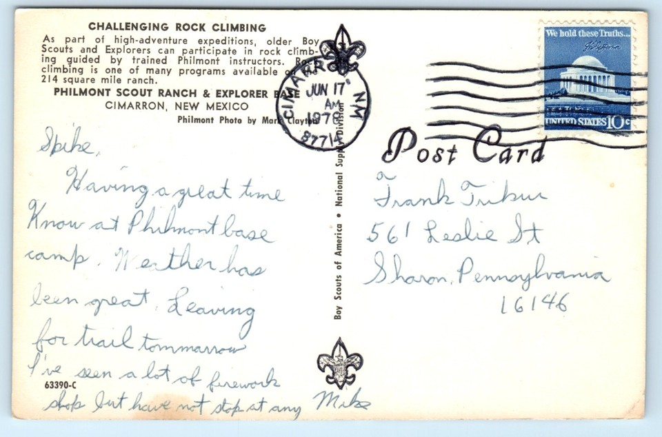 POSTCARD Challenging Rock Climbing Boy Scouts Philmont Scout Ranch ...