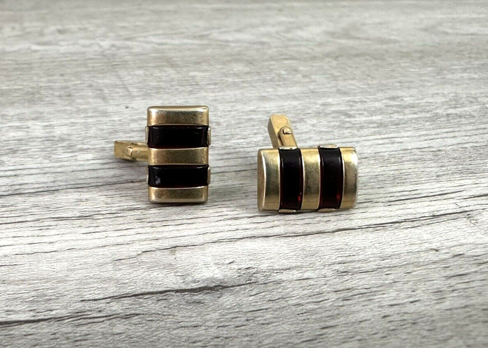 Vintage Swank Rectangular Cufflinks Red Stripe Gold Tone | eBay