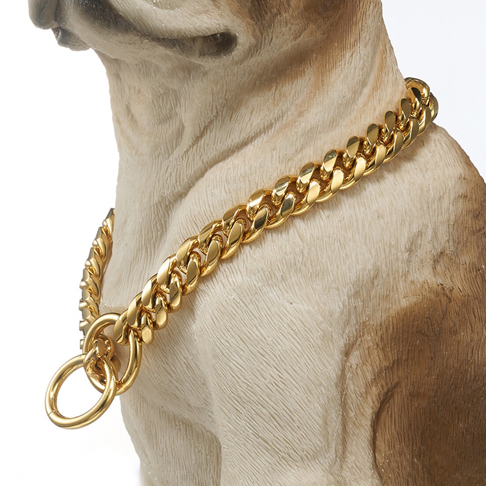 Gold Dog Chain Collars Metal Cuban Chain Slip Collar for Large, Medium ...