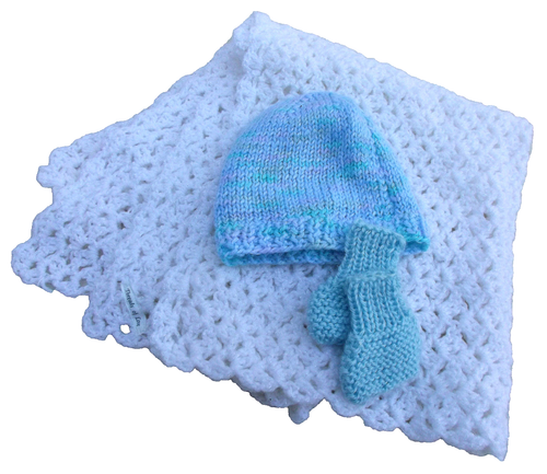 Vintage Handmade Baby Blanket Hat Booties Shoes Newborn Hospital Gift ...