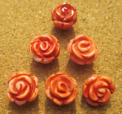 6-Czech Glass Realistic Reddish-Pink-White Rose Buttons #95 15.27mm/12 ...