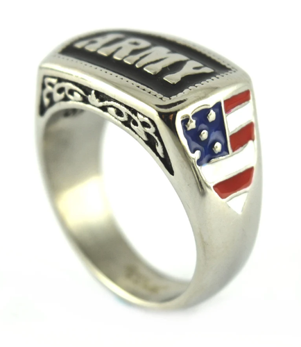 Unisex "ARMY" Signet Ring Enameled USA Military Stainless-Steel sizes 5 ...